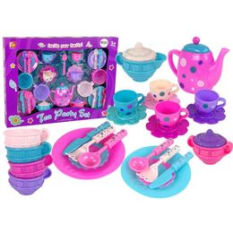 LEAN Toys Kinder-Küchenset Tee-Set Tassen Teller Besteck Schalen Lila Mädchen Kunststoff Bunt