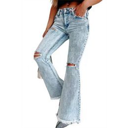 RUZU UG Bootcuthose Damen Jeans hohe Destroyed Hose Freizeithose Vielseitig Jogginghose