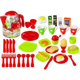 LEAN Toys Kinder-Küchenset Lebensmittel-Set Krug Becher Teller 42-teilig Zubehör Besteck Tassen