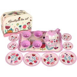 LEAN Toys Kinder-Küchenset Boutique Kaffeeset Teeset Truhe Rollenspiel Teller Rosa Spielzeug