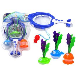 LEAN Toys Badespielzeug Badespielzeug Siebkorb 2in1 Haifisch Algen Wasser Angeln Meerestiere