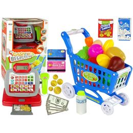 LEAN Toys Kinder-Küchenset Registrierkasse Trolley Set Einkaufswagen Scanner Sound Geld Spielzeug