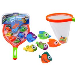 LEAN Toys Badespielzeug Badespielzeug Sieb-Fangset 6-teilig Fische Interaktiv Angelset Bunt