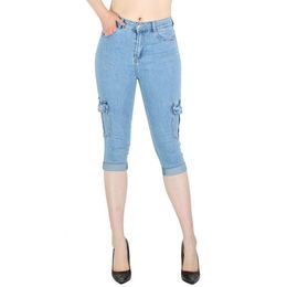 dy_mode Caprijeans Damen Capri Jeans 3/4 Jeanshose Skinny Fit Caprihose Side Pockets