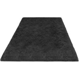 Hochflor-Teppich Silky, my home, rechteckig, Höhe: 33 mm, uni, besonders weich und kuschelig, Wohnzimmer, Schlafzimmer, waschbar, schwarz