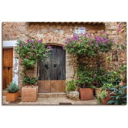 Artland Leinwandbild Altstadtgasse im Dorf Fornalutx Mallorca, Fenster & Türen (1 St), auf Keilrahmen gespannt, braun