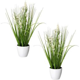 Kunstgras Blüten-Gras-Mix, Creativ green, Höhe 41 cm, in weißer Kunststoffschale, weiß