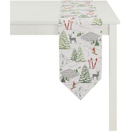 Apelt Tischband 2503 Winterwelt, Gobelin, Weihnachtsdeko, Weihnachten (1-tlg), bunt|grau|grün|rot