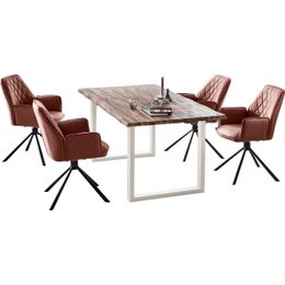 Salesfever Essgruppe, (Set, 5-tlg), Stühle mit 360 Grad Drehplatte unter der Sitzfläche, braun|schwarz|weiß