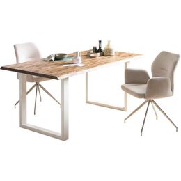 Salesfever Essgruppe, (Set, 5-tlg), Tischplatte mit rauer Balken-Oberfläche, Rücken mit Rautensteppung, beige|schwarz|weiß