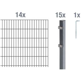 Alberts Doppelstabmattenzaun Grundset, (Set), Höhe: 80 - 160 cm, Gesamtlänge: 4 - 30 m, zum Einbetonieren, grau