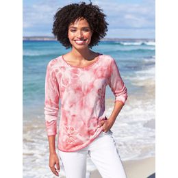 Rundhalspullover Heine "Pullover" Gr. 34, rosa (hellrosé, flamingo, bedruckt) Damen Pullover Rundhalspullover