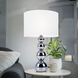 Smartwares® Nachttischleuchte Touchdimmer Tischlampe chrom Wohnzimmerlampe Leselampe, Metall Textil weiß, 1x E14, DxH 25 x 43 cm