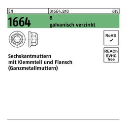 Sechskantmutter EN 1664 m.Klemmteil/Flansch M 10 8 galvanisch verzinkt
