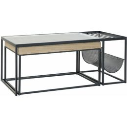 Tisch Couchtisch Set 2 Metallglas 110x60x45 Metall natürliches Glas Bambus Holz mehrfarbige Familienfamilien -Tische Details Details