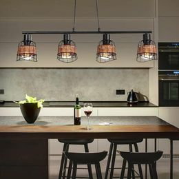 etc-shop Hängelampe Pendelleuchte Rattan Esszimmer Deckenlampe Küche hängend Wohnzimmer schwarz, Gitter Grasgeflecht braun, 4x E27 Fassungen, LxBxH 81x12x150