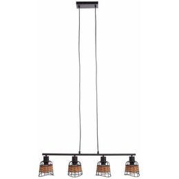etc-shop - Pendelleuchte Rattan Esszimmer Deckenlampe Küche hängend Hängelampe Wohnzimmer schwarz, Gitter Grasgeflecht braun, 4x E27 Fassungen, LxBxH