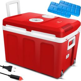Kesser 40L Kühlbox mit Rollen zum Warmhalten und Kühlen thermo-Elektrische Kühlbox 12 Volt und 230 Volt Mini-Kühlschrank Thermobox für Auto 40L / Rot - Rot