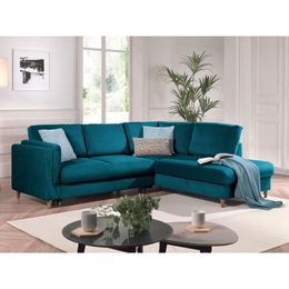 Lisa Design - Brooke – ecksofa rechts – mit schlaffunktion – 5-sitzer – aus samt - entenblau