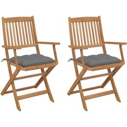 MAISONCHIC - 2er Set Gartenstühle Gartensessel Klappbare Stühle für Garten Terrasse Balkon mit Kissen Massivholz Akazie DE43174