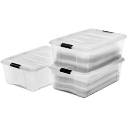 IRIS OHYAMA, Aufbewahrungsbox aus Kunststoff, 30 l Büro-Aufbewahrungsbox, 3er-Set, DDNTB-30, transparent, stapelbar, Verschlussclips – B58 x T39,5 x