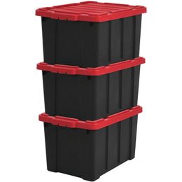 IRIS OHYAMA - 50L Plastik Aufbewahrungsbox für die Garage, 3er Set, ddskt 450, Schwarz/Rot, B59 x T38.5 x H32 cm.