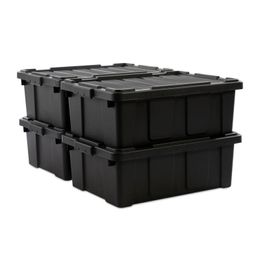 IRIS OHYAMA - Kunststoff-Aufbewahrungsbox, 43 l Garagen-Aufbewahrungsbox, 4er-Set, BPA-frei, DDSKT-430, Schwarz, stapelbar, Verschlussklammern – B62