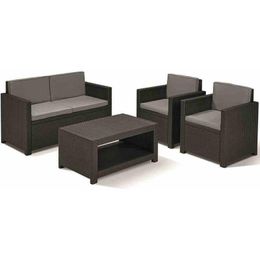 Allibert - Loungeset Monaco, graphit 2x Sessel, 1x Bank, 1x Tisch, inklusive Sitz- und Rückenkissen