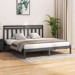 MAISONCHIC Massivholzbett Doppelbett Bett für Schlafzimmer Grau 180x200 cm 6FT Super King DE77500