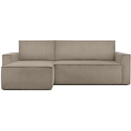 Konsimo - napi Ecksofa Big links/rechts, Schlaffunktion mit Cordbezug, Beige