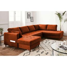 Lisa Design - Anna – wohnlandschaft ecksofa – mit schlaffunktion und bettkasten – 7-sitzer – zeitgenössischer stil– rechts - rostfarben