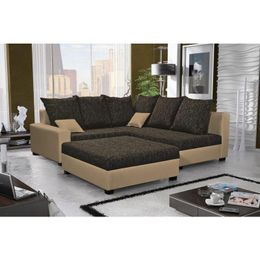 Ecksofa Sofa nina inkl.Hocker Beige / Dunkelbraun Ottomane Rechts