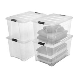 IRIS OHYAMA Aufbewahrungsbox aus Kunststoff, 45 l Büro-Aufbewahrungsbox, 4er-Set, DDNTB-45, transparent, stapelbar, Verschlussclips – B58 x T39,5 x H30,5 cm