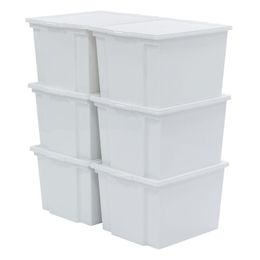 IRIS OHYAMA - Aufbewahrungsbox aus Kunststoff, 6 x 30 l Büro-Aufbewahrungsbox, 6er-Set, usb-m, weiß, stapelbar, Verschlussclips – B42 x T35,5 x H26,5