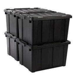 IRIS OHYAMA - Kunststoff-Aufbewahrungsbox, 68 l Garagen-Aufbewahrungsbox, 4er-Set, BPA-frei, DDSKT-700, Schwarz, stapelbar, Verschlussklammern – B62