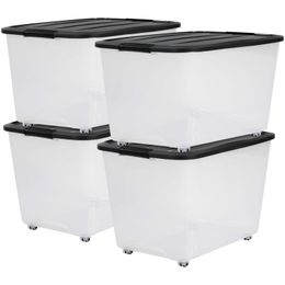 IRIS OHYAMA - Kunststoff-Aufbewahrungsbox, 60 l Garagen-Aufbewahrungsbox, 4er-Set, BPA-frei, TBR-60, Schwarz, stapelbar, Verschlussklammern – B39 x