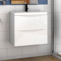 AICA SANITAIRE Waschtisch mit Unterschrank Waschbeckenunterschrank Badmöbel 60cm Hochglanz Weiß mit Waschbecken