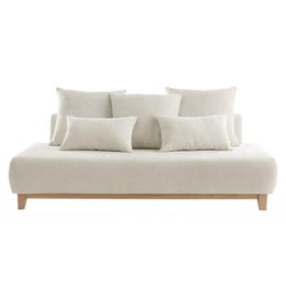 Miliboo Sofa aus beigem Stoff mit Samteffekt und hellem Holz 3-Sitzer B200 cm odeon - Beige