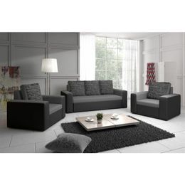 Sofa Set leeds 3-1-1 Sofagarnitur in Kunstleder-Webstoff Grau/Hellgrau