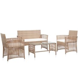 4-tlg. Garten-Lounge-Set Gartenmöbel-Set Terrassen-Sitzgruppe mit Auflage Poly Rattan Beige FBDSC595616 MAISONCHIC