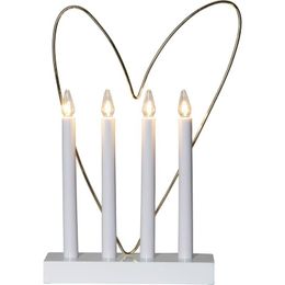 STAR TRADING - Kerzenleuchter Glossy von Kerzenständer mit 4 Glühbirnen E10 warmweiß, Weihnachtsdeko aus Holz, Kunststoff und Metall in Weiß und