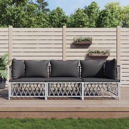 MAISONCHIC - 3-tlg. Garten-Lounge-Set Gartenmöbel-Set Terrassen-Sitzgruppe mit Kissen Weiß Stahl ZDEH11762