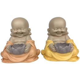 Maitreya Buddha-Kerzenhalter, 2 he, braune Buddhas – 24 x 23 x 22 cm - Marrón - Signes Grimalt