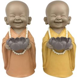 Mönch-Kerzenhalter, 2 he, beige Buddhas – 31 x 14 x 19 cm - Beige - Signes Grimalt