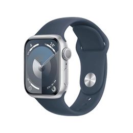 Apple Watch Series 9 GPS 41 mm Smartwatch Aluminium Fluorelastomer, 150 - 200 mm, Silber/Sturmblau