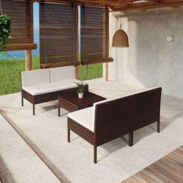 5-tlg. Garten-Lounge-Set Gartenmöbel-Set Terrassen-Sitzgruppe mit Auflagen Poly Rattan Braun ZDEH23711 MAISONCHIC