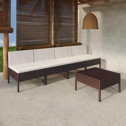 5-tlg. Garten-Lounge-Set Gartenmöbel-Set Terrassen-Sitzgruppe mit Auflagen Poly Rattan Braun ZDEH31396 MAISONCHIC