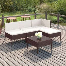 5-tlg. Garten-Lounge-Set Gartenmöbel-Set Terrassen-Sitzgruppe mit Auflagen Poly Rattan Braun ZDEH54812 MAISONCHIC