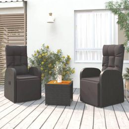 3-tlg. Garten-Lounge-Set Gartenmöbel-Set Terrassen-Sitzgruppe Schwarz Poly Rattan Massivholz Akazie ZDEH67082 MAISONCHIC