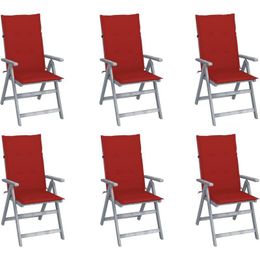 MAISONCHIC - 6 Stk. Gartenstühle Verstellbar, Gartensessel, Gartengarnitur, Balkonstühle mit Auflagen Massivholz Akazie LLOAQ995303